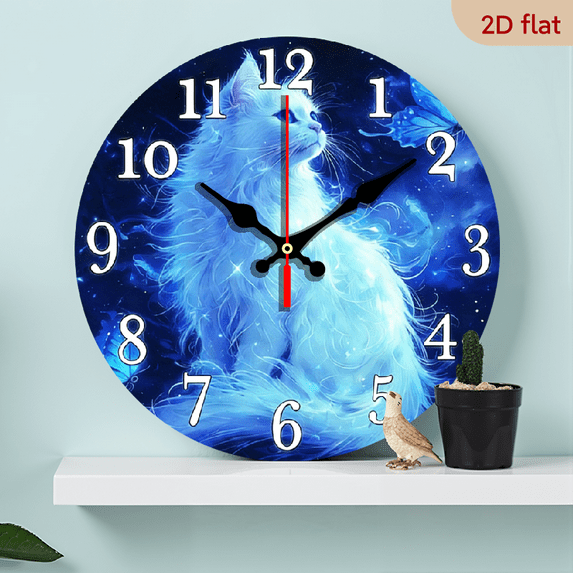 2D Flat, 1pc, Silent Wall Clock Non-Ticking Wooden, Decorative Circular ...