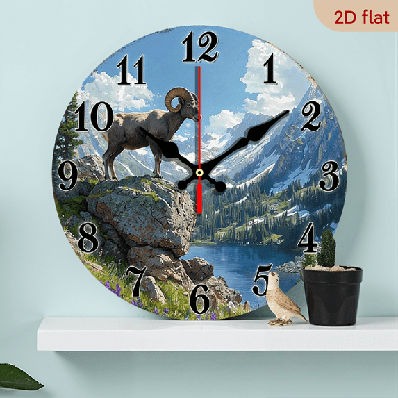 2D Flat, 1pc, Silent Wall Clock Non-Ticking Wooden, Decorative Circular ...