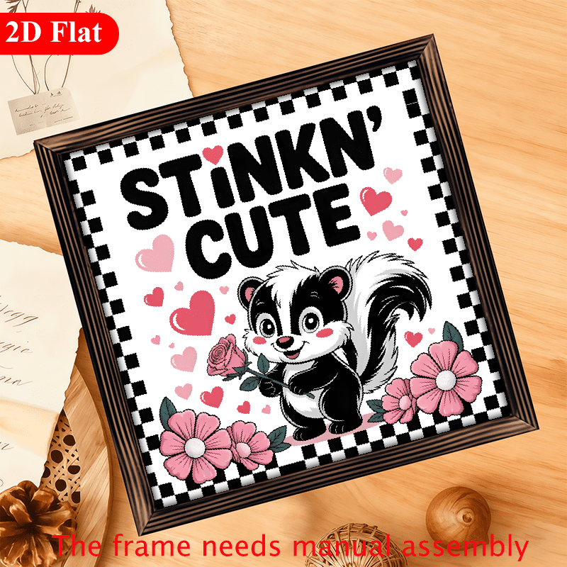 2D Flat, 1pc Skunk Holding a Rose Wall Art Cute Skunk with Rose Framed ...