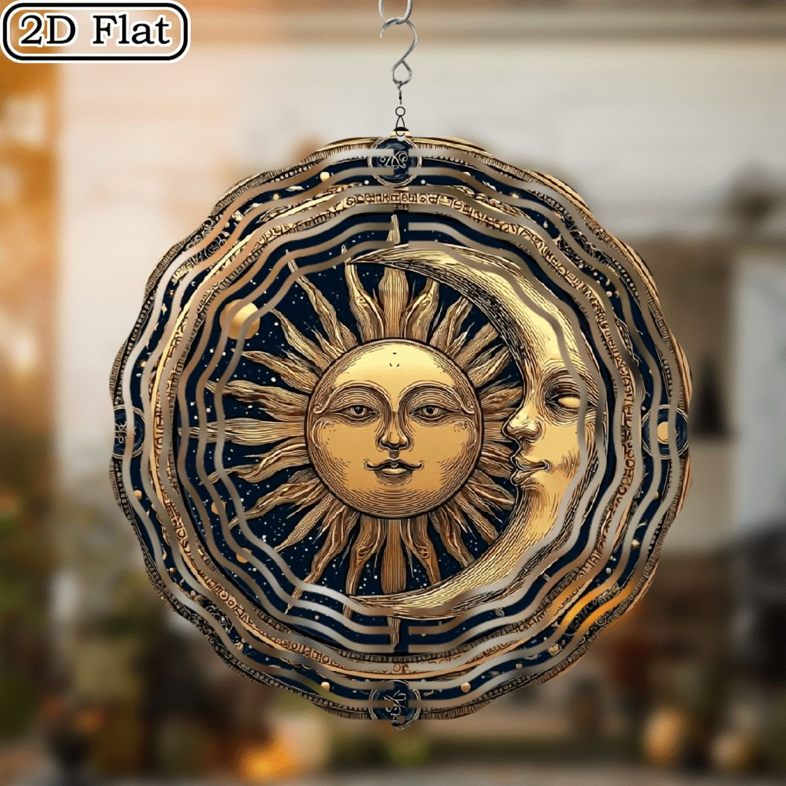 2D Flat, 1pc Solar - Lunar Wind Spinner Hanging - 10in Metal Kinetic ...