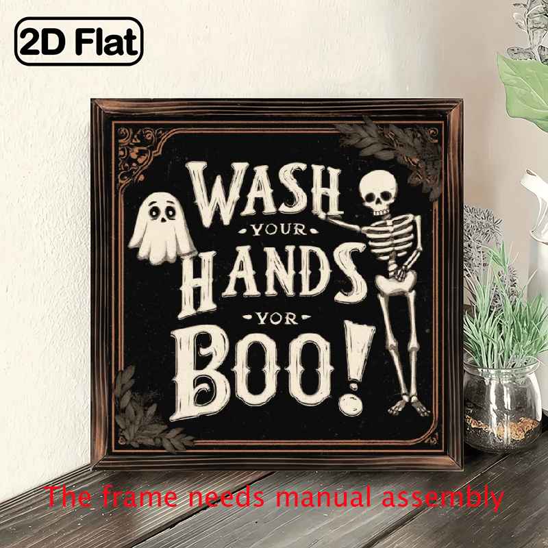 2D Flat - 1pc Spooky 'Wash Your Hands Boo' Halloween Decor - 8x8 Inch ...