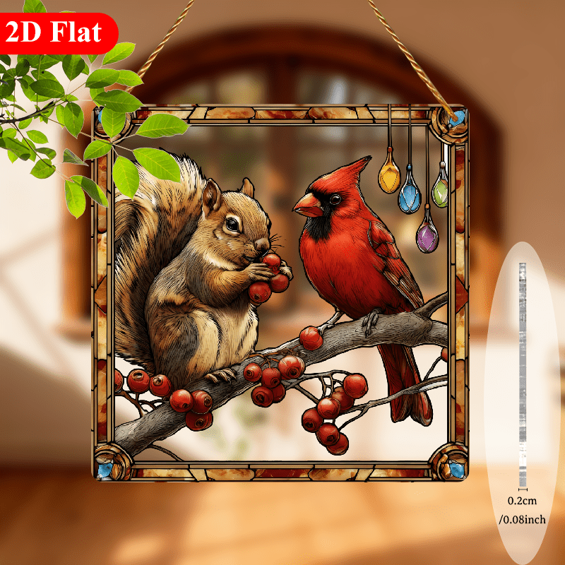 2D Flat, 1pc, Squirrel And Cardinal Suncatcher, Gardening Ornament ...