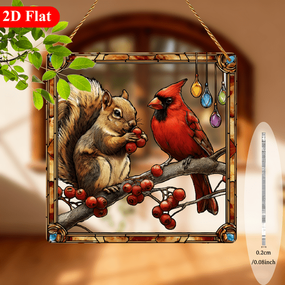 2D Flat, 1pc, Squirrel And Cardinal Suncatcher, Gardening Ornament ...