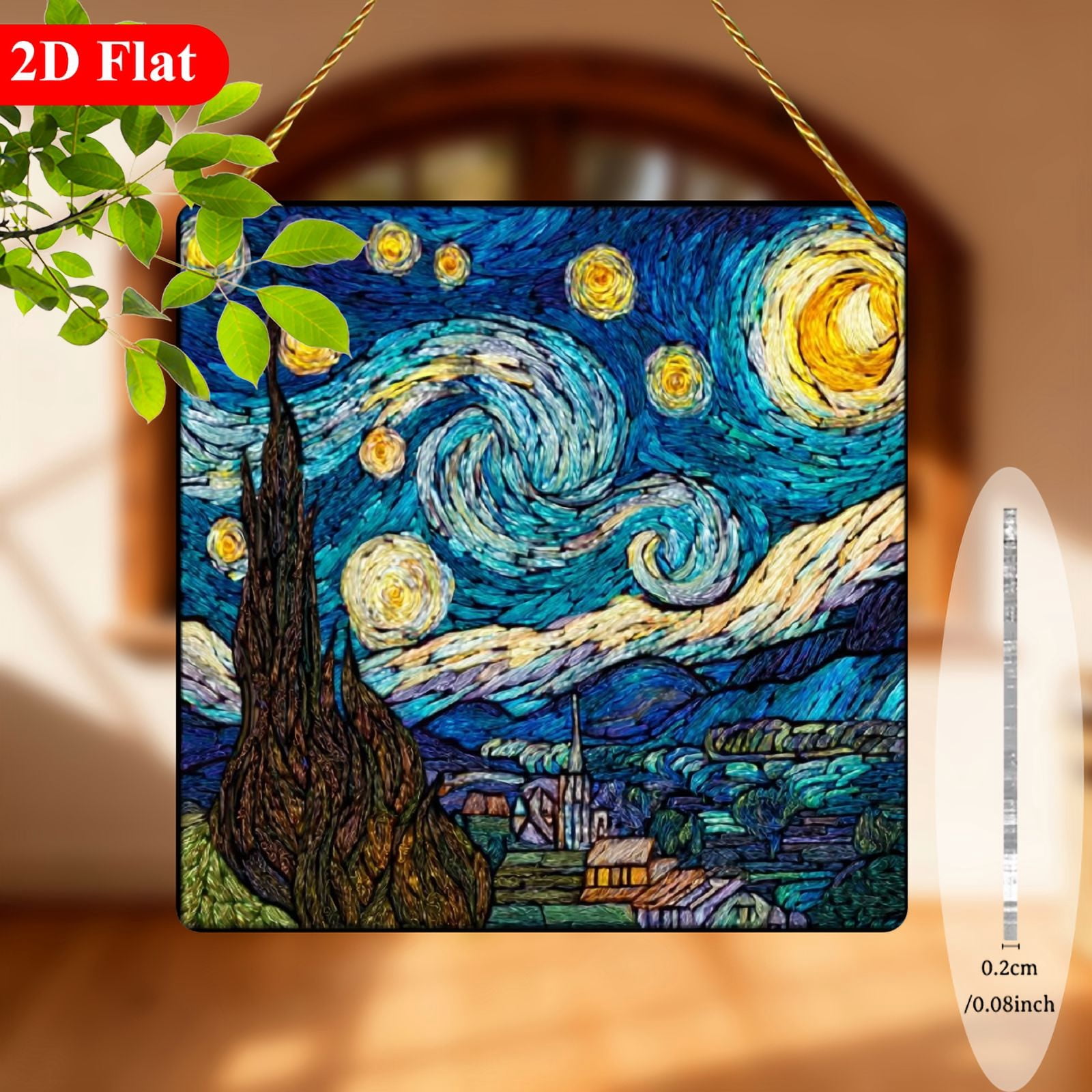 2D Flat, 1pc Starry Night Acrylic Suncatcher - 8x8 Inch Stained -Style ...