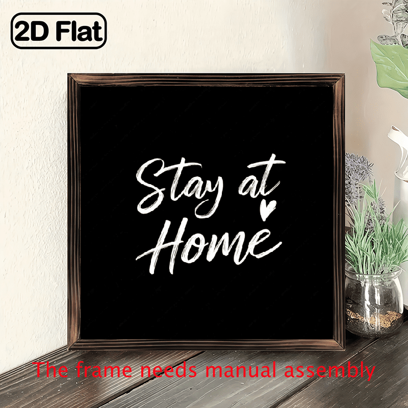 2D Flat, 1pc Stay at Home Wooden Sign - 8x8 Inch Wall Art with Frame ...