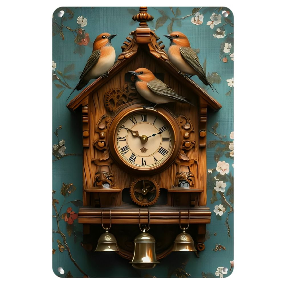2D Flat 1pc Steampunk-Inspired Cuckoo Clock Metal Sign With Three Bells ...