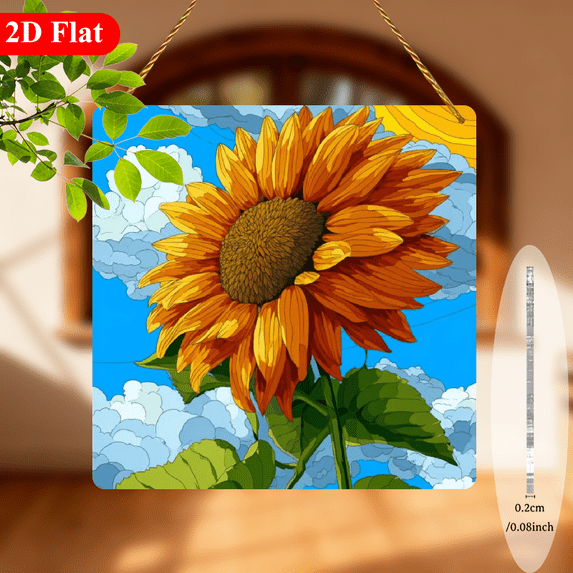 2D Flat, 1pc Sunflower Acrylic Suncatcher - 8x8 Inch Vibrant Floral ...