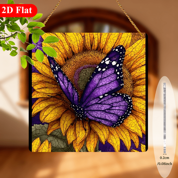 2D Flat, 1pc Sunflower Butterfly Acrylic Suncatcher, 8x8Inches Window ...