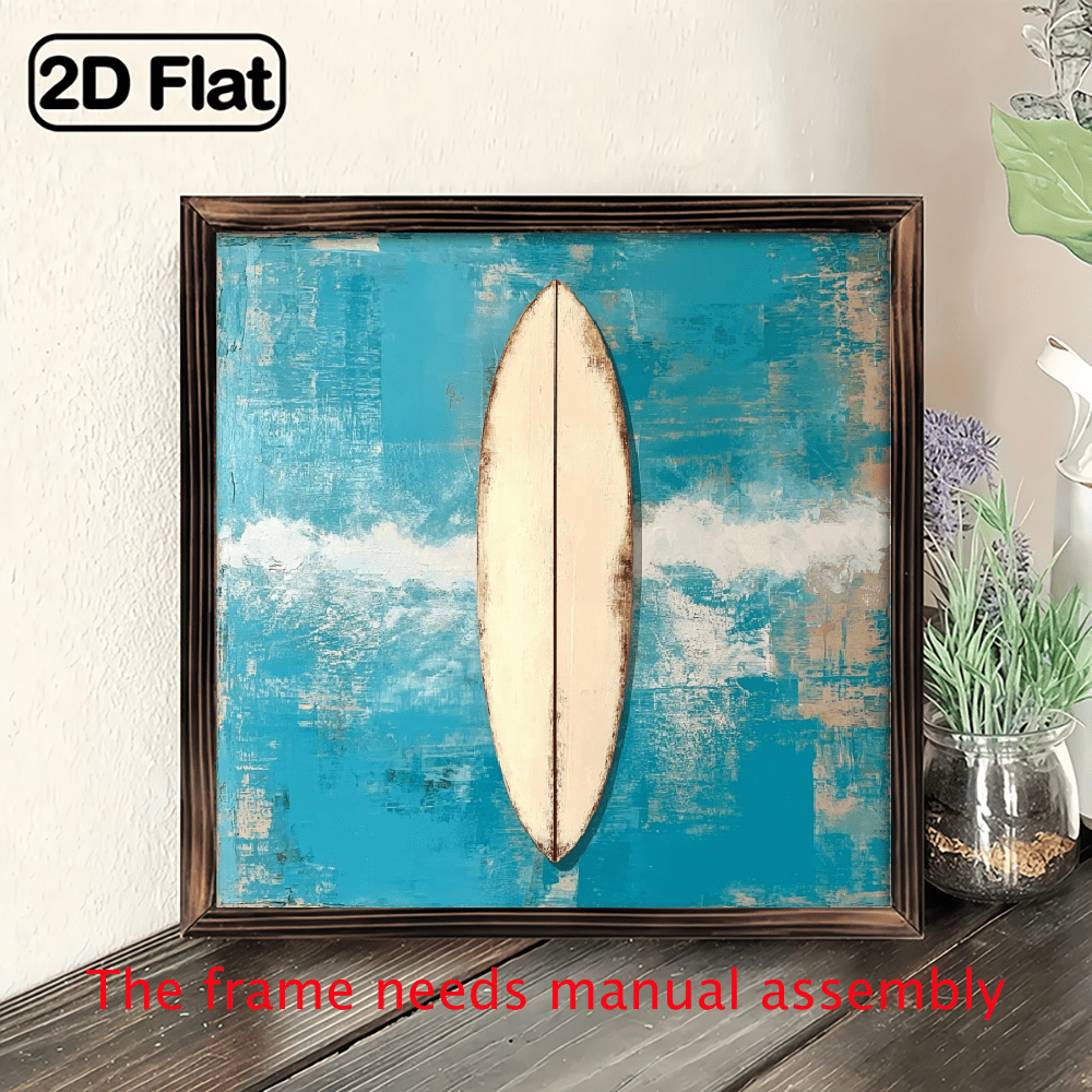 2D Flat 1pc, Surfboard Art Wooden Framed Sign Vintage Style Wall ...