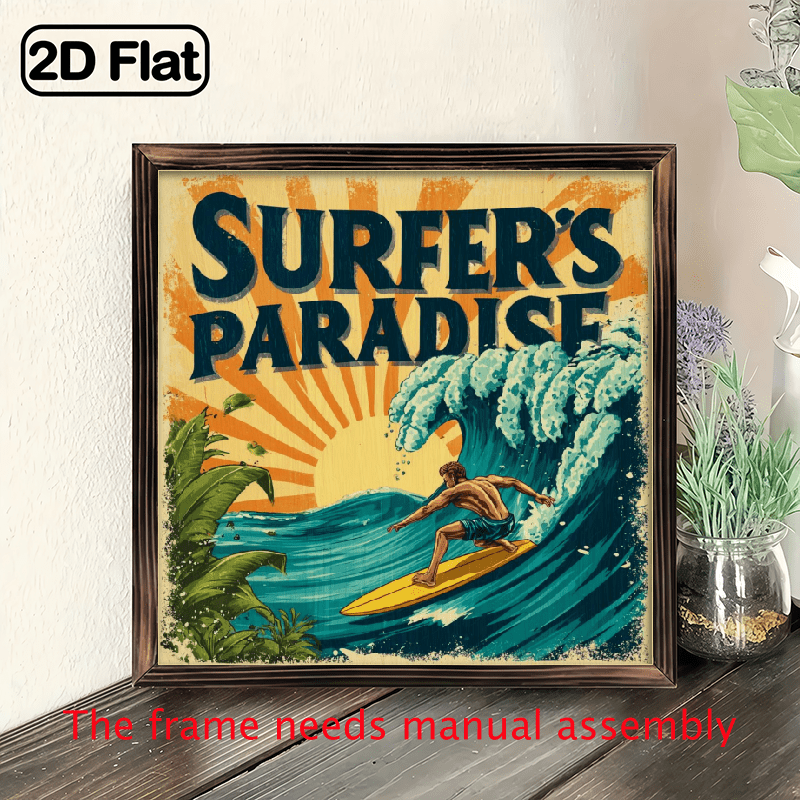2D Flat - 1pc Surfer'S Paradise Vintage Wooden Sign, 8x8 Inch Rustic ...