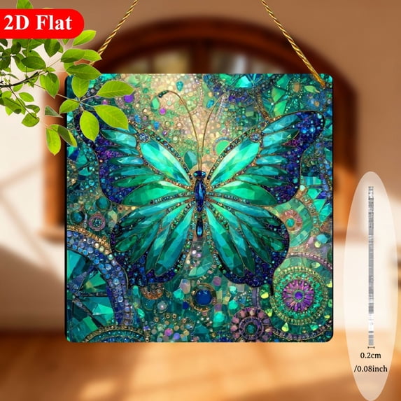 2D Flat, 1pc Teal Butterfly Acrylic Suncatcher - 8x8 Inch Stained ...