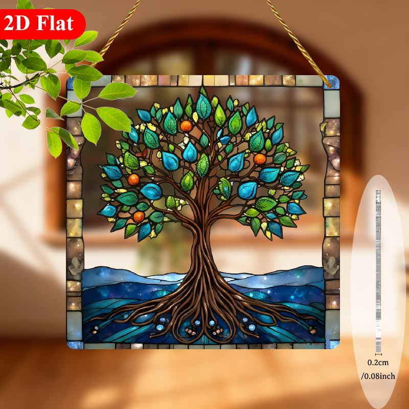2D Flat, 1pc Tree of Life Suncatcher Window Hanging - StainedStyle ...