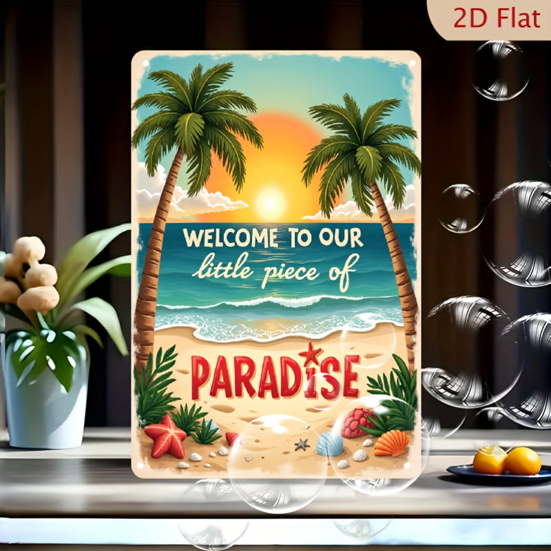 2D Flat, 1pc Tropical Beach Metal Tin Sign Wall Art - 8x12 Inch Vintage ...