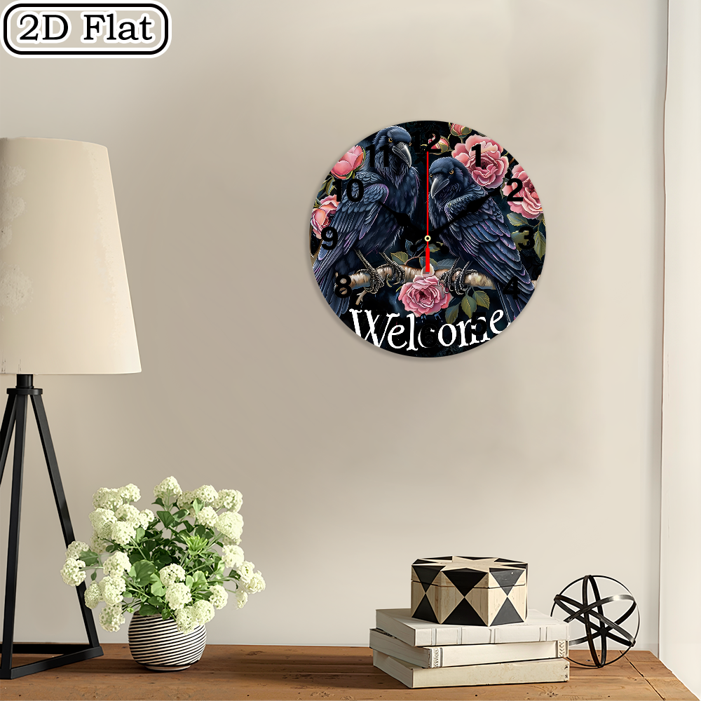 2D Flat 1pc Tropical Crow Welcome Design Silent Wall Clock - Wooden ...
