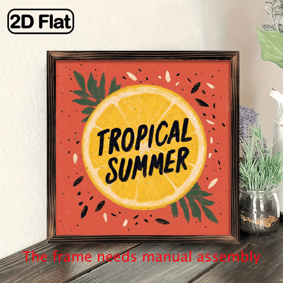 2D Flat - 1pc Tropical Summer Wooden Wall Art - Vintage-Inspired 8x8 ...