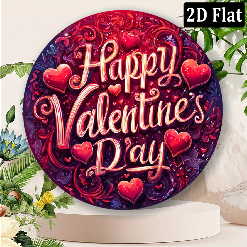 2D Flat 1pc Valentine's Day Heart Aluminum Metal Sign 8" Round Rustic ...