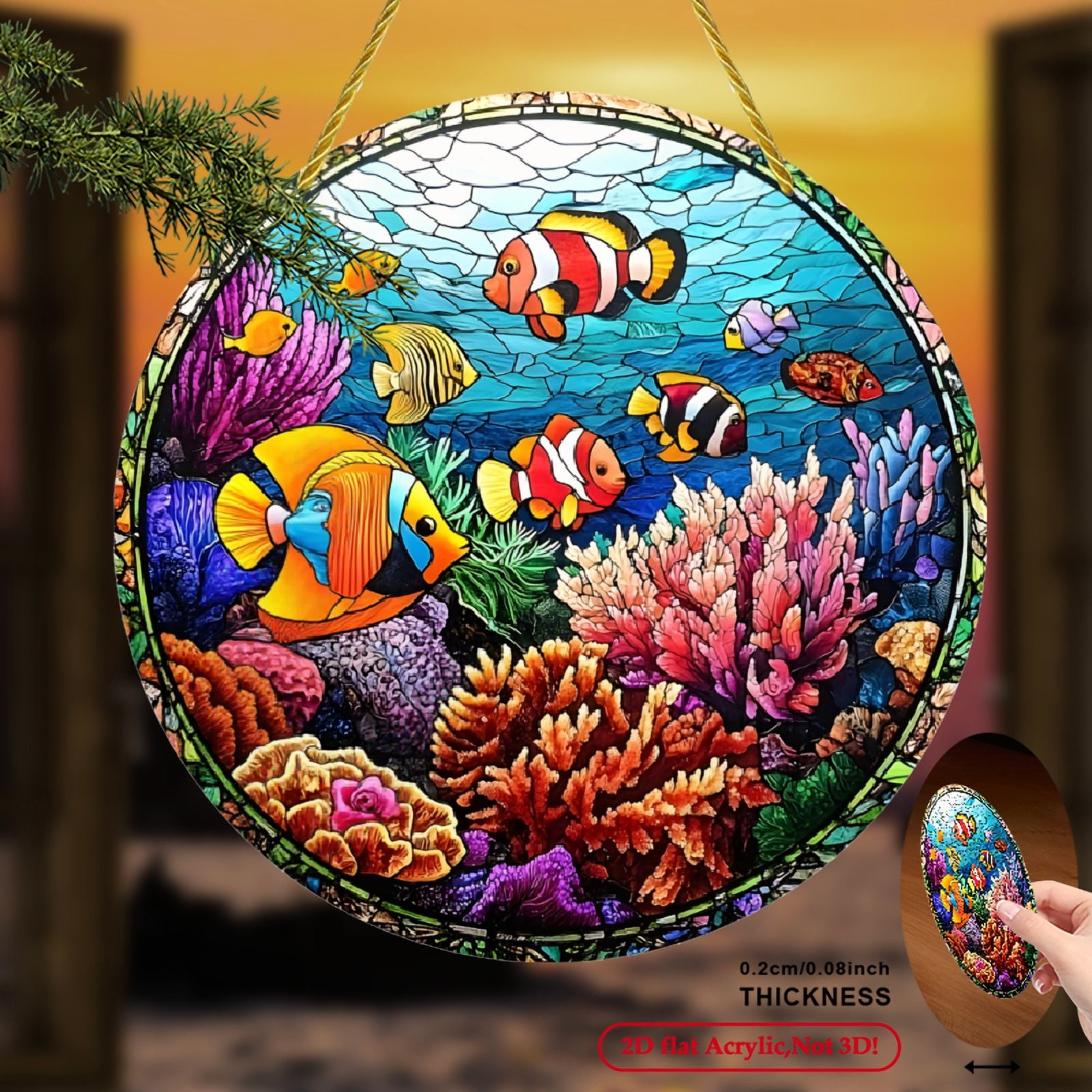2D Flat, 1pc Vibrant Tropical Fish Sun Catcher - 8inch Round Acrylic ...
