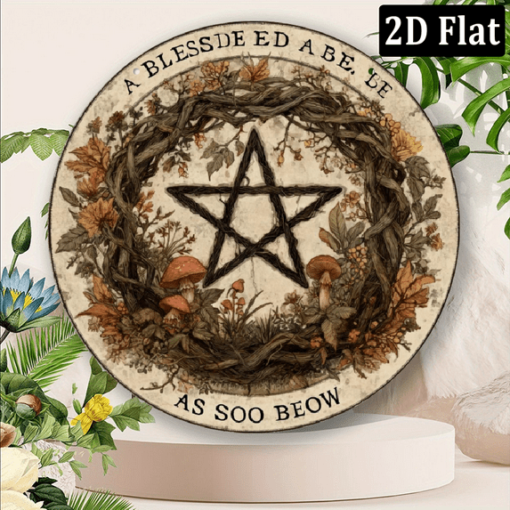 2D Flat - 1pc Vintage 8inch Round Iron Witch Pagan Sign - Blessed Be ...