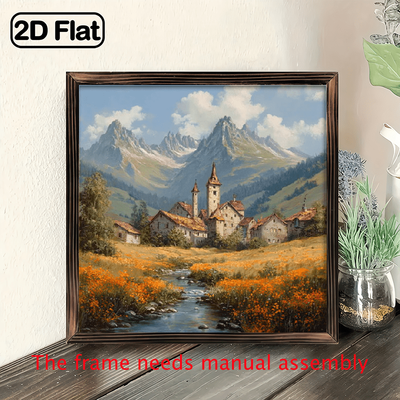 2D Flat, 1pc Vintage Alpine Village Wall Art - Swiss Alps Landscape ...