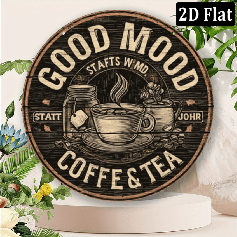 2D Flat, 1pc Vintage Aluminum Round Metal Plaque - 8 Inch Retro Coffee ...