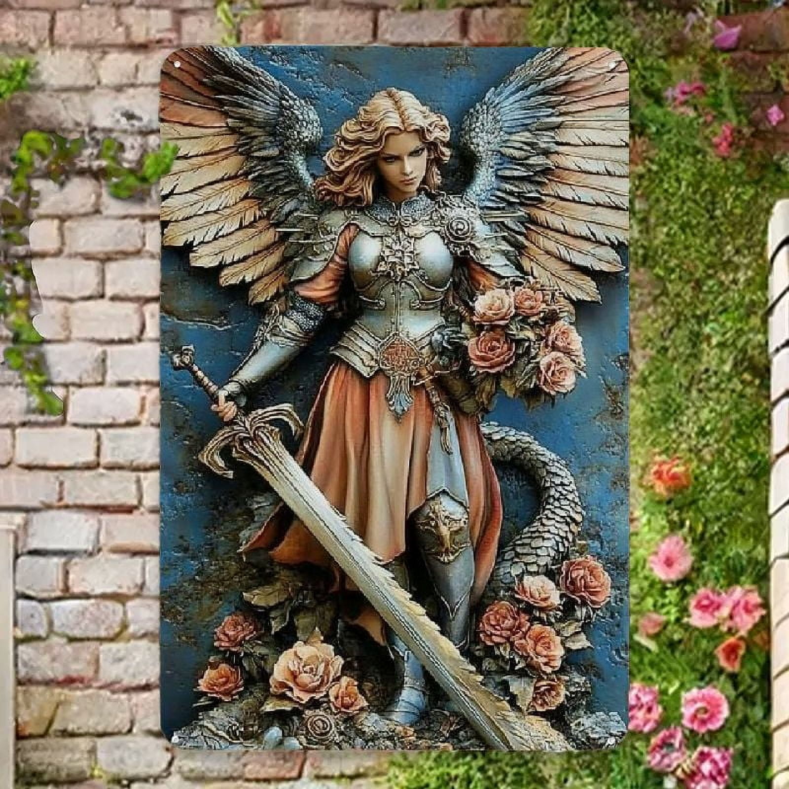 2D Flat 1pc Vintage Archangel Michael Metal Sign (12"x8") - Retro Metal Wall Decor For Garage ...