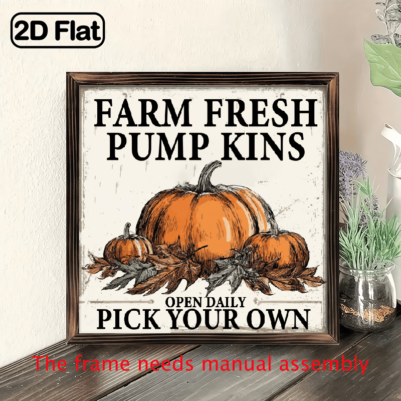 2D Flat, 1pc, Vintage Autumn Theme Decorative Sign 'Farm Fresh Pumpkins ...