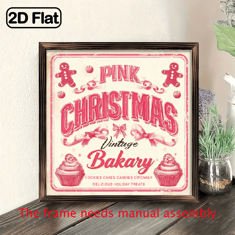 2D Flat, 1pc Vintage Bakery Sign - Pink Christmas Kitchen Decor with ...