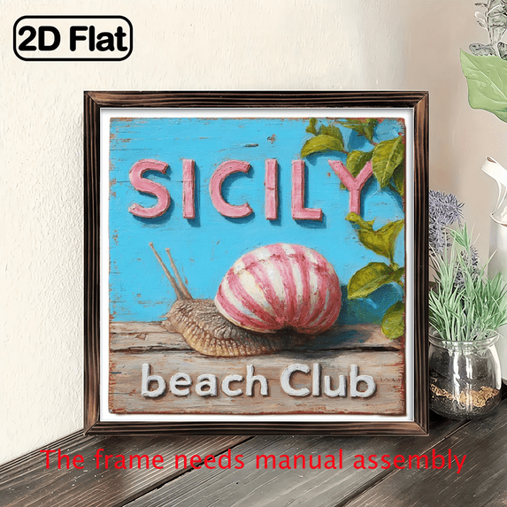2D Flat, 1pc Vintage Beach Club Snail Wall Art - Rustic Recycled Wood ...