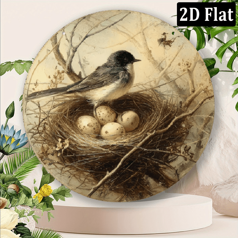 2D Flat, 1pc Vintage Bird Nest Eggs 8x8in Round Aluminum Sign - HD ...