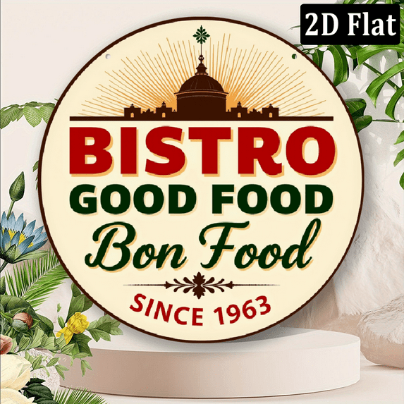 2D Flat, 1pc Vintage Bistro Sign - 8x8 Inch Round, Pub-Themed Wall Art ...