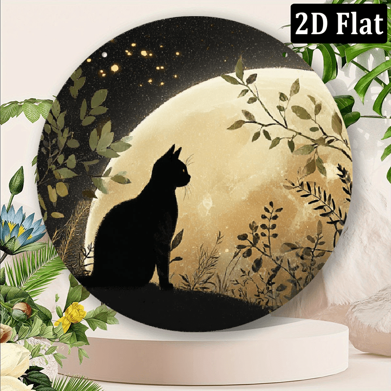 2D Flat, 1pc Vintage Black Cat Moon metal Sign , Metal Aluminum Wall ...
