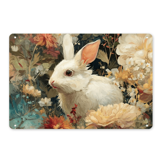 2D Flat 1pc Vintage Bunny and Floral Design Metal Tin Sign - Iron ...