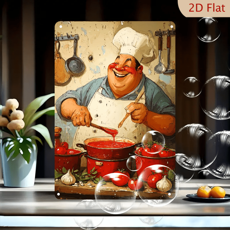 2D Flat 1pc Vintage Chef Cooking Tomatoes Metal Sign - 8x12 Decorative ...