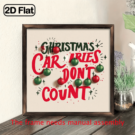2D Flat, 1pc Vintage Christmas Calories Don't CountFramed Wood Sign ...