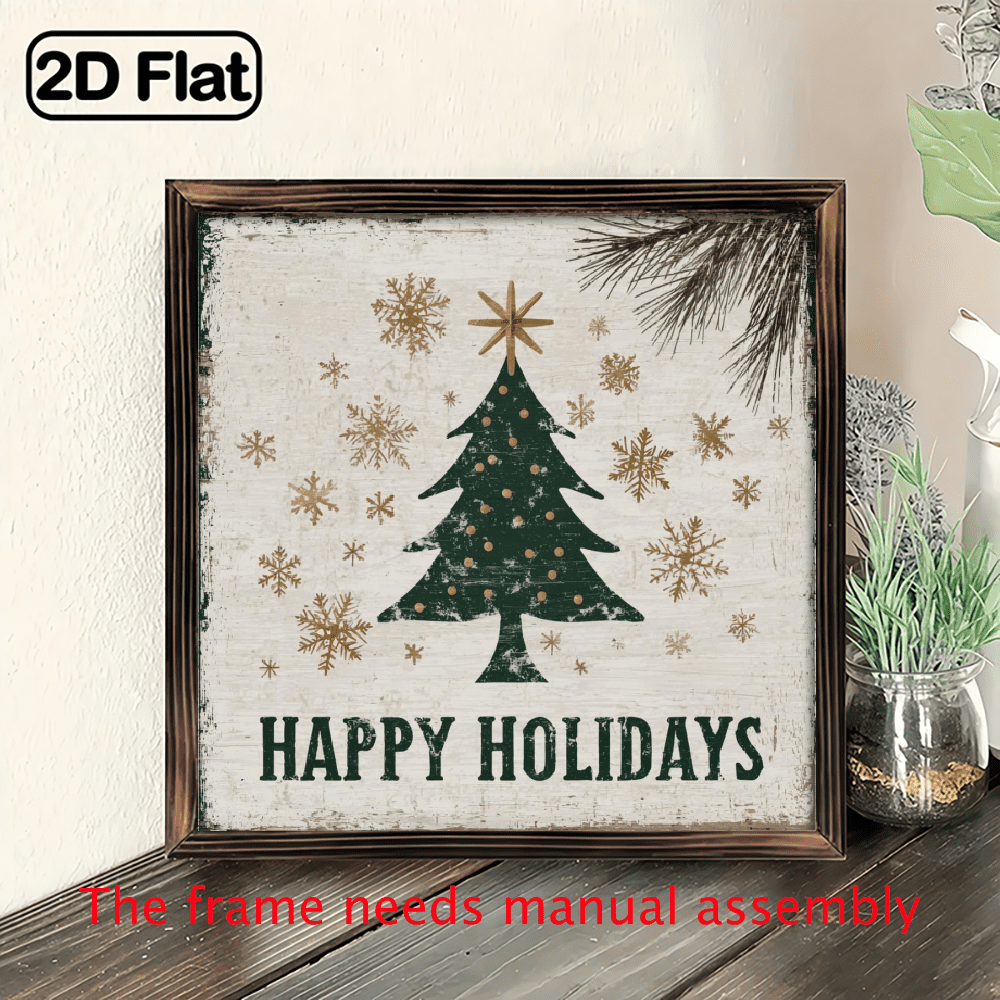 2D Flat 1pc Vintage Christmas Decorative Sign - 8x8 Inch Rustic ...