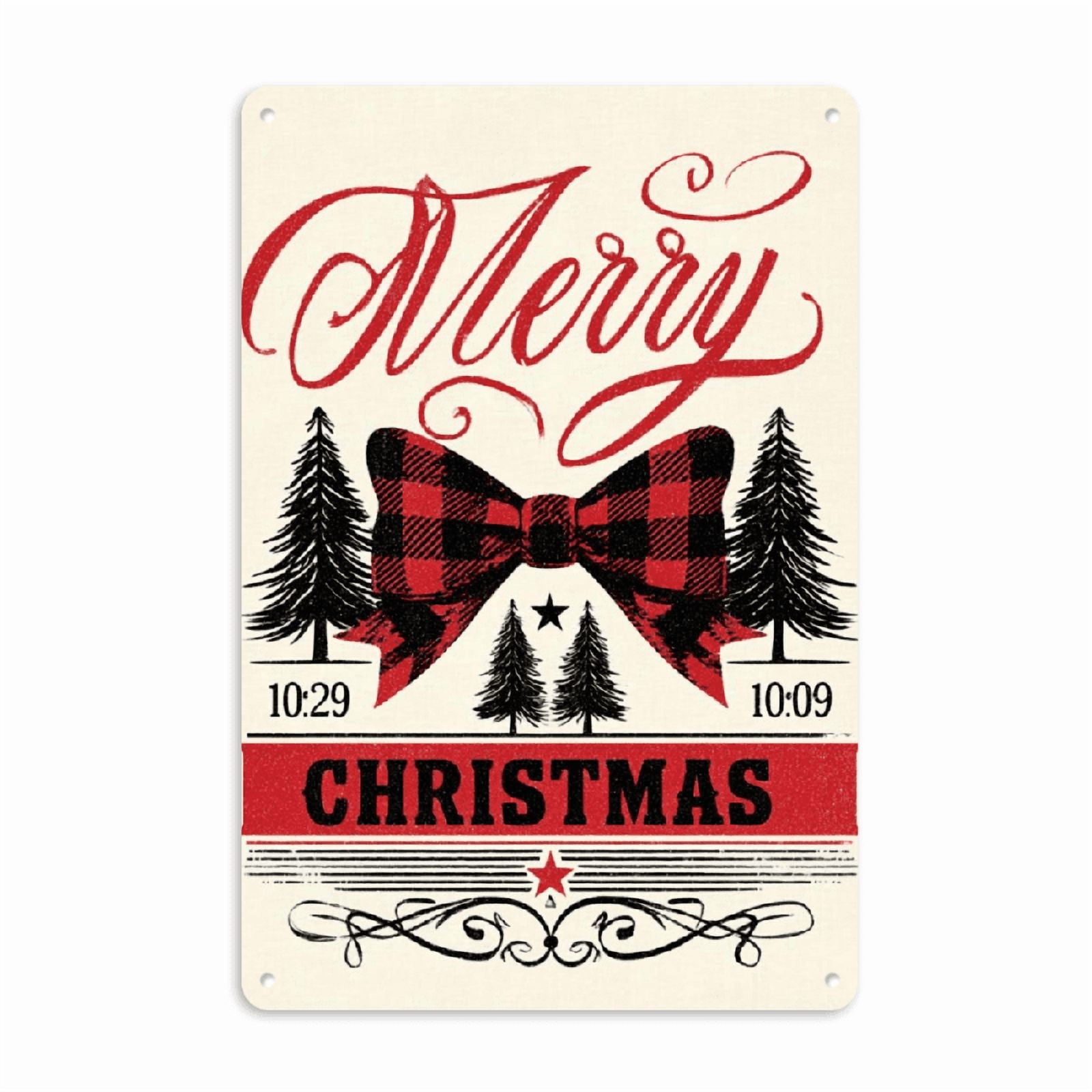 2D Flat, 1pc Vintage Christmas Metal Tin Sign - Merry Christmas Bow ...