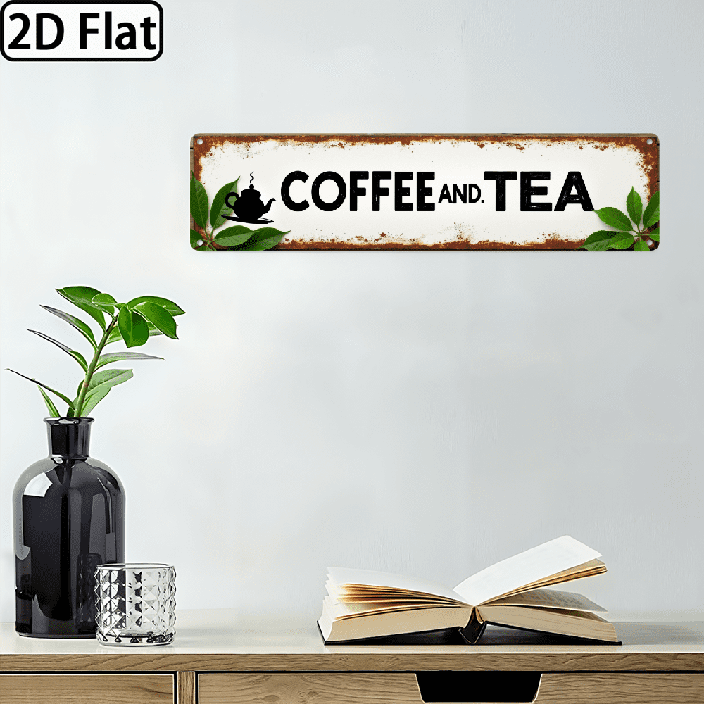 2D Flat, 1pc Vintage Coffee and Tea Metal Sign - Rustic Wall Decor for ...