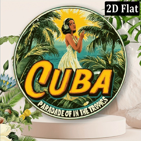 2D Flat, 1pc Vintage Cuba Tropical Paradise Metal Wall Art - 8x8 Inch ...