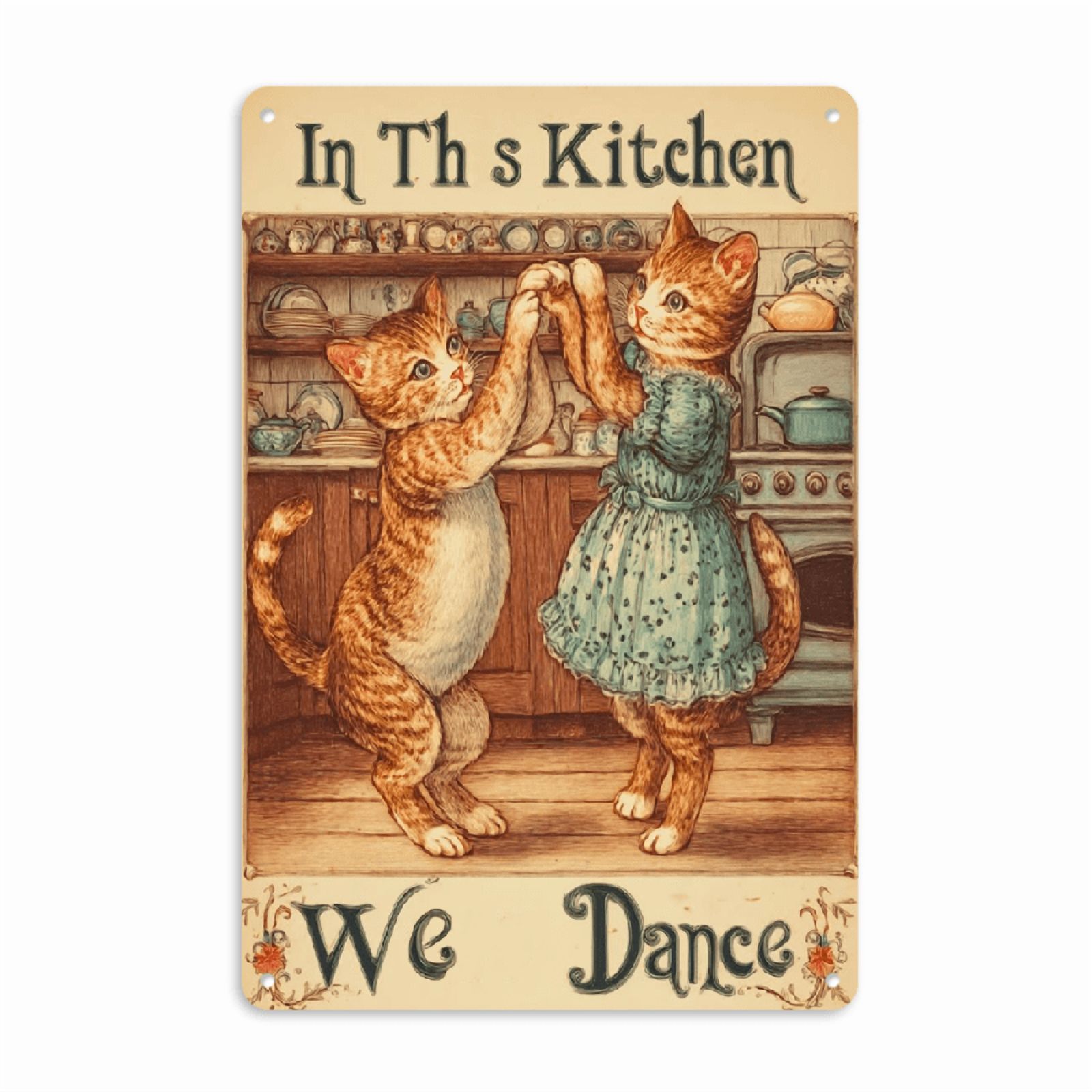 2D Flat, 1pc Vintage Dancing Cats in Kitchen Metal Tin Sign ...