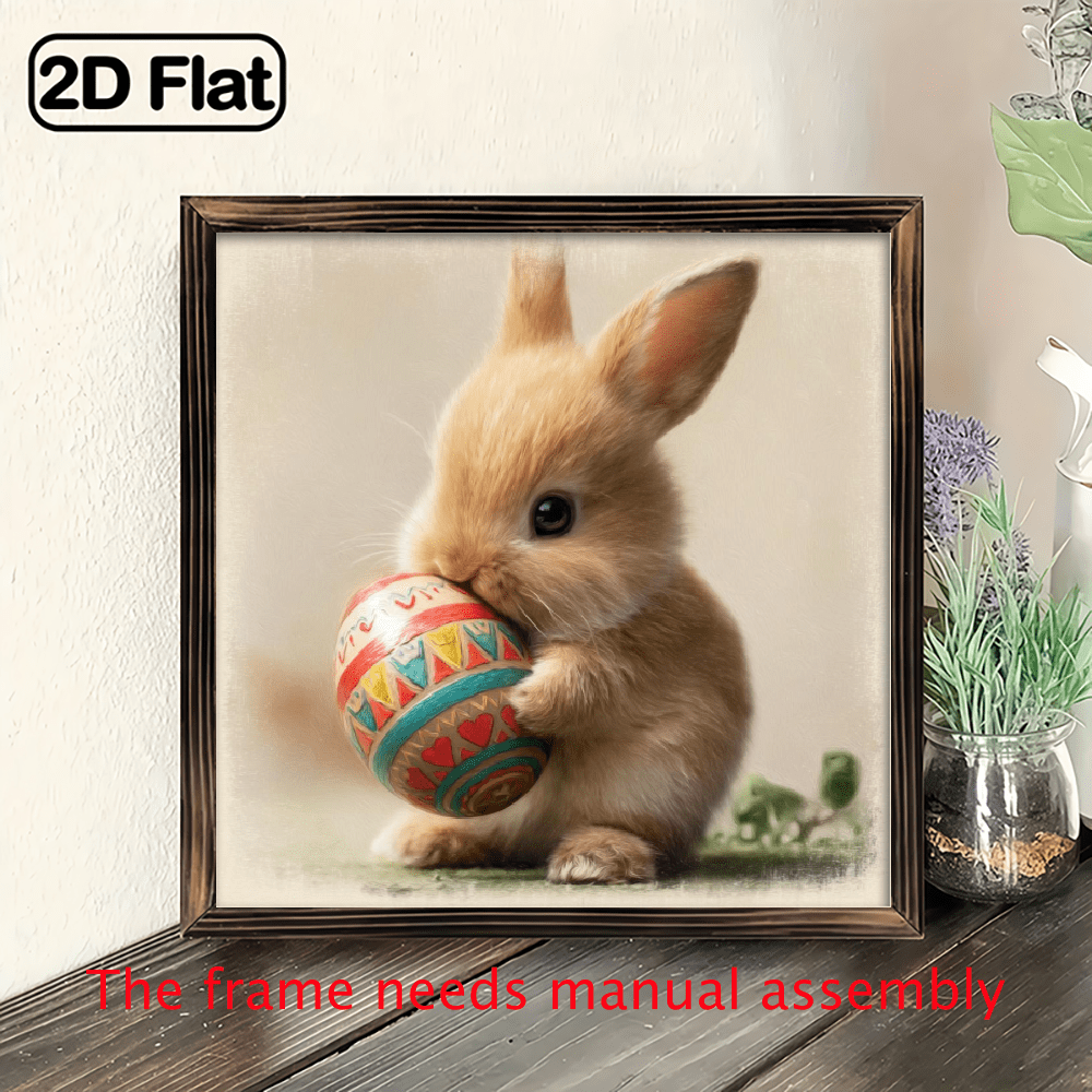 2D Flat, 1pc Vintage Easter Bunny Wall Art Framed Sign - Rustic ...