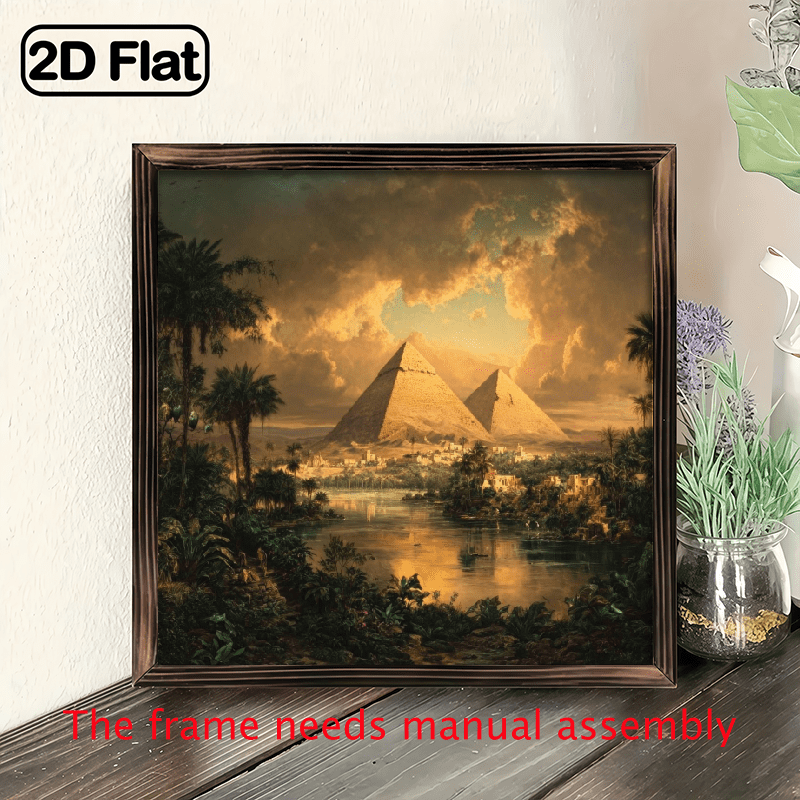 2D Flat, 1pc Vintage Egyptian Pyramids Sunset Landscape Wall Art - 8x8 ...