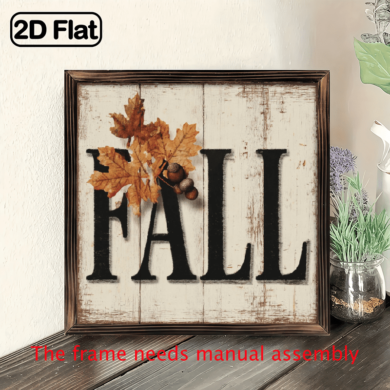 2D Flat - 1pc Vintage Fall Wooden Framed Wall Art - 8x8 Inch Rustic ...