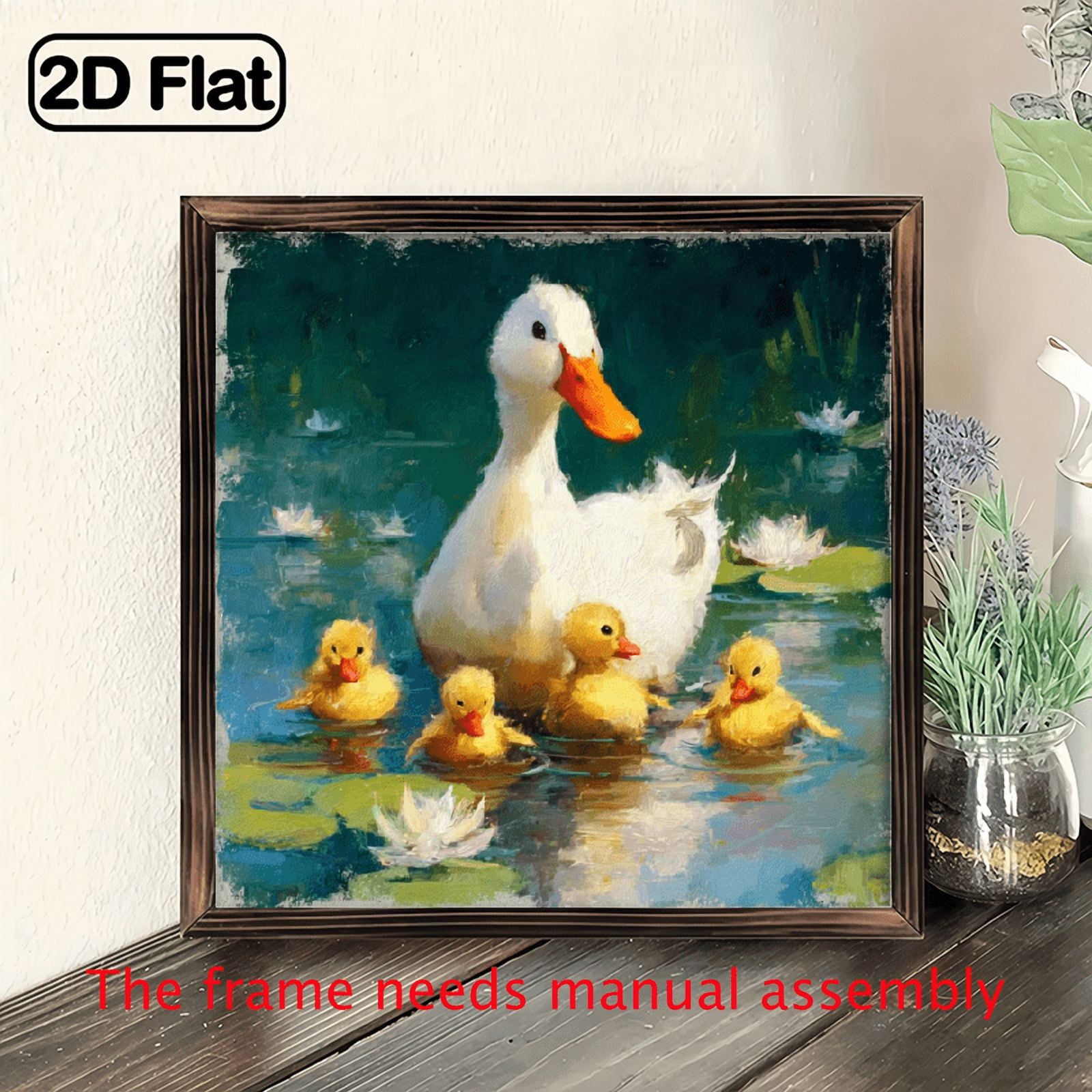 2D Flat, 1pc Vintage Frame Painting, White Duck with Young Ducks, Oil ...
