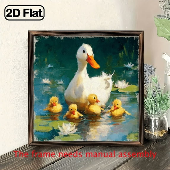 2D Flat, 1pc Vintage Frame Painting, White Duck with Young Ducks, Oil ...
