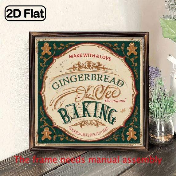 2D Flat, 1pc Vintage Gingerbread Bakery Sign - Wood Framed 8x8 Inch ...