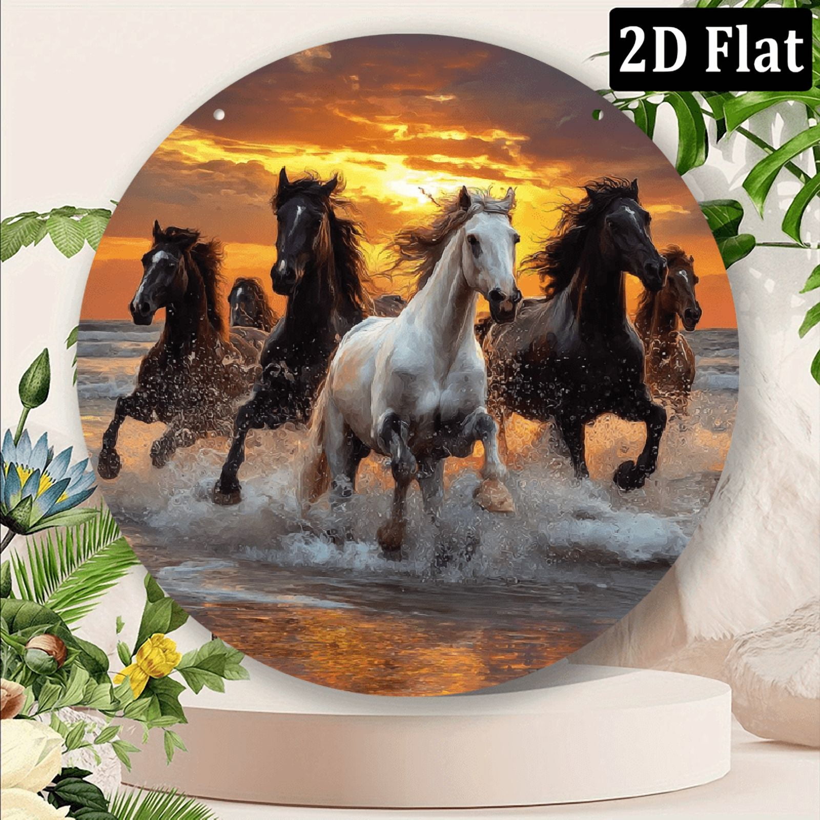 2D Flat - 1pc Vintage Horse Round Metal Wall Art, 8x8 Inch Sign with ...