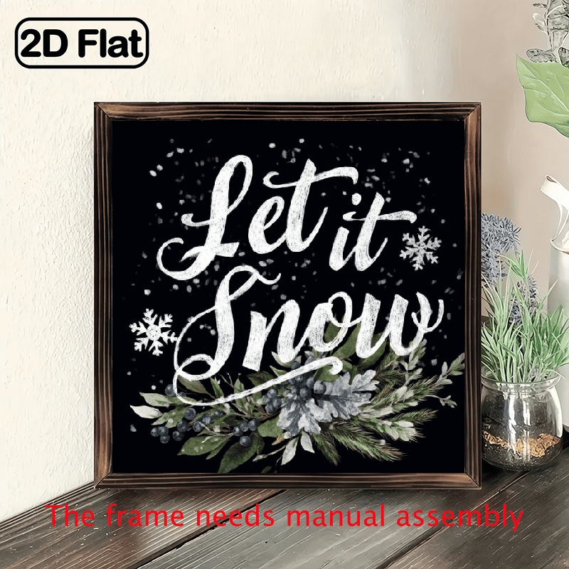 2D Flat, 1pc Vintage Let it Snow Framed Wall Sign - Black White Cursive ...