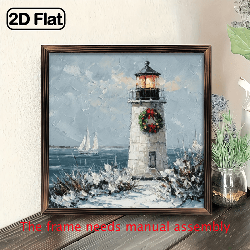 2D Flat, 1pc Vintage Lighthouse Wall Art with Nautical Sailboat - Wood ...