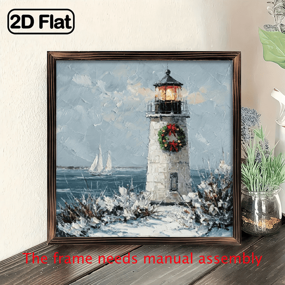 2D Flat, 1pc Vintage Lighthouse Wall Art with Nautical Sailboat - Wood ...