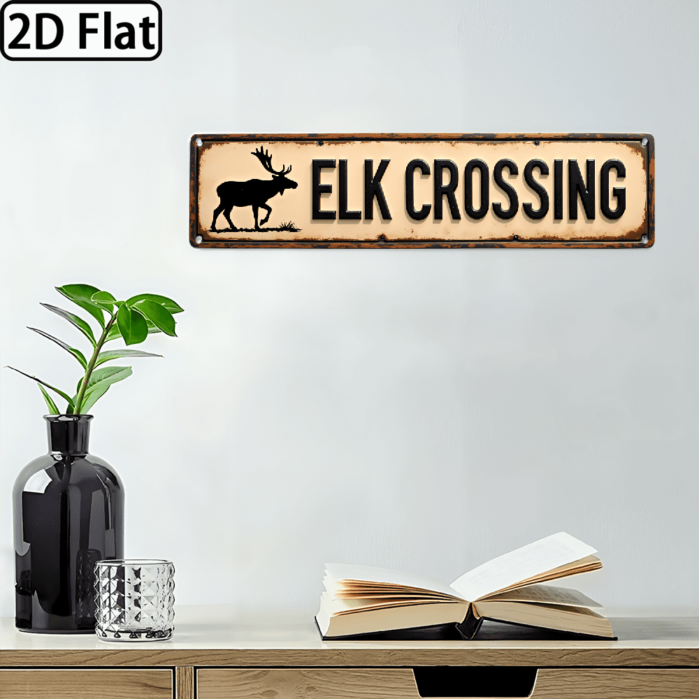 2D Flat, 1pc Vintage Metal Elk Crossing Sign - Decorative Wall Hanging ...